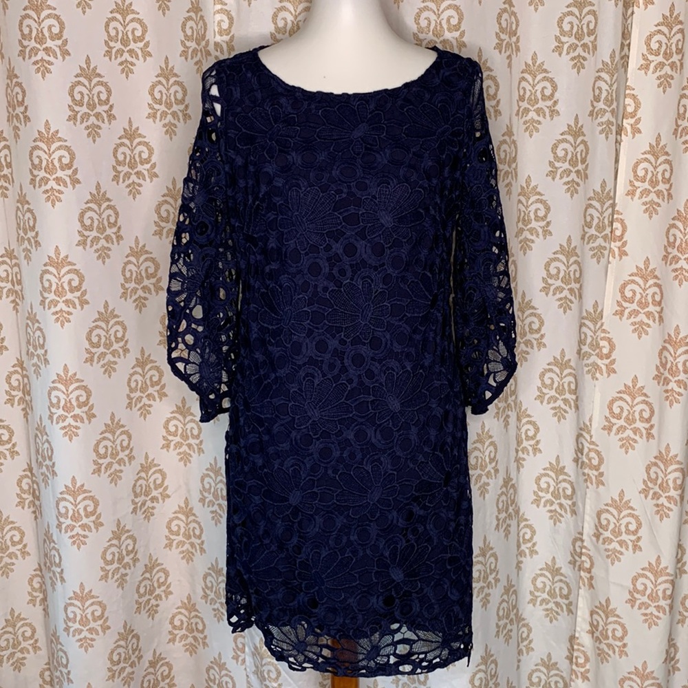 Nanette Lepore Navy Blue Lace Overlay Sheath Dress 2 - Gem